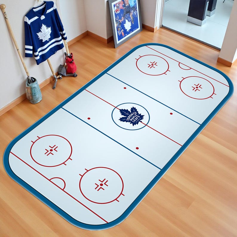 Custom Hockey Rink Rug – Personalized Team Logo, Washable Non-slip Area ...