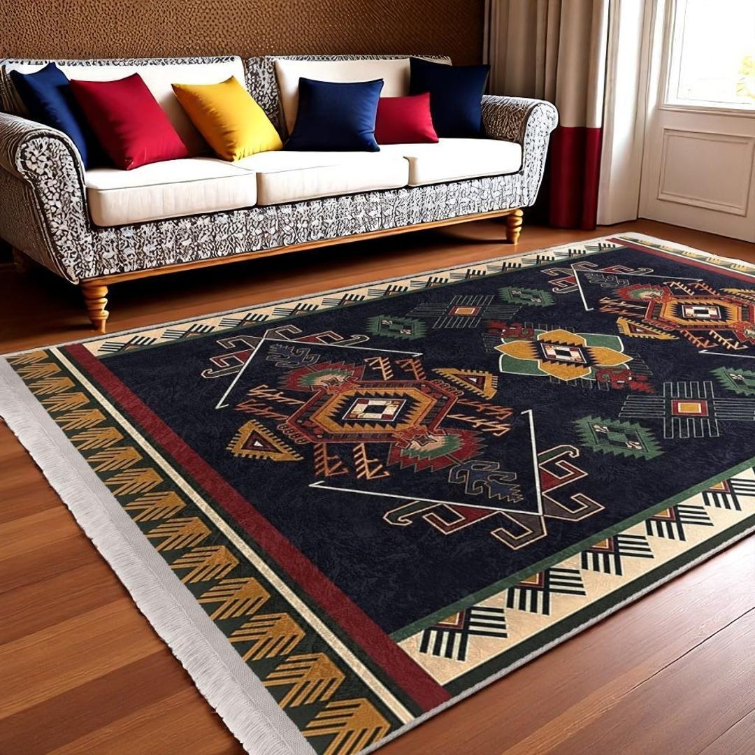 Southwest Style Area Rug, Kitchen Rug, Aztec Living Room Rug, 5x7 ...