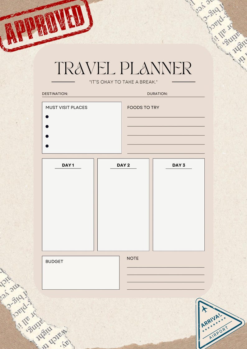 Minimalist Travel Planner Template | Printable Trip Itinerary | 3-day ...