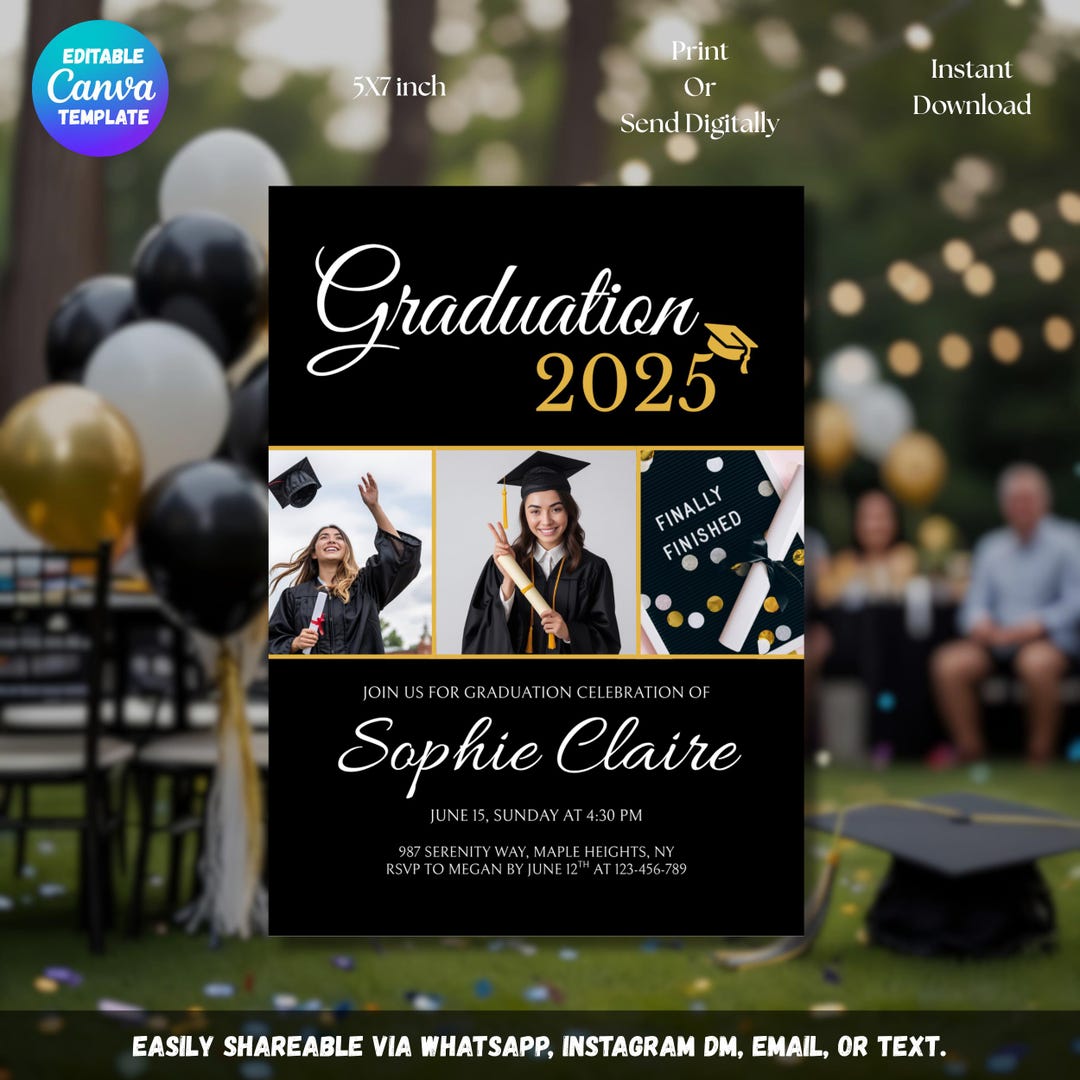 High School Graduation Announcement Template With Photo, Minimalist ...