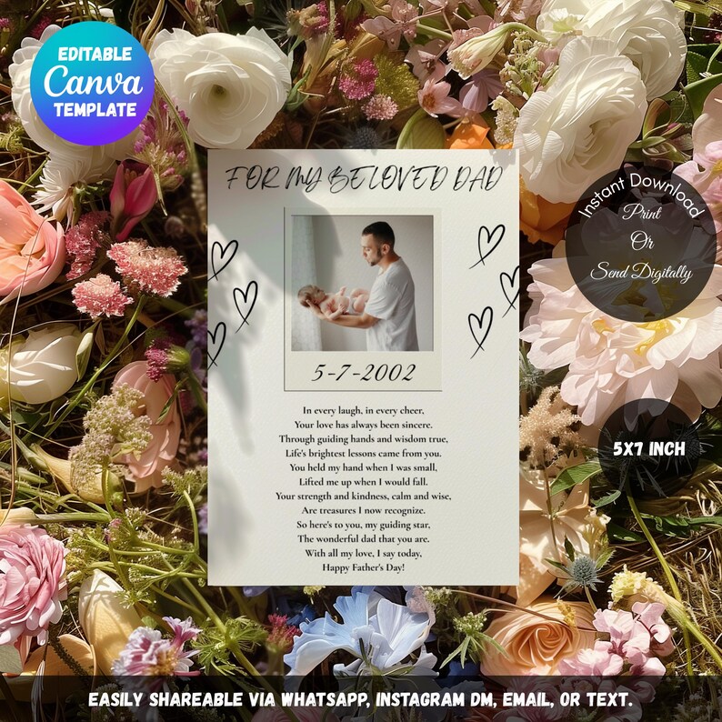 Editable Father’s Day Card Canva Template | for My Beloved Dad Poem ...