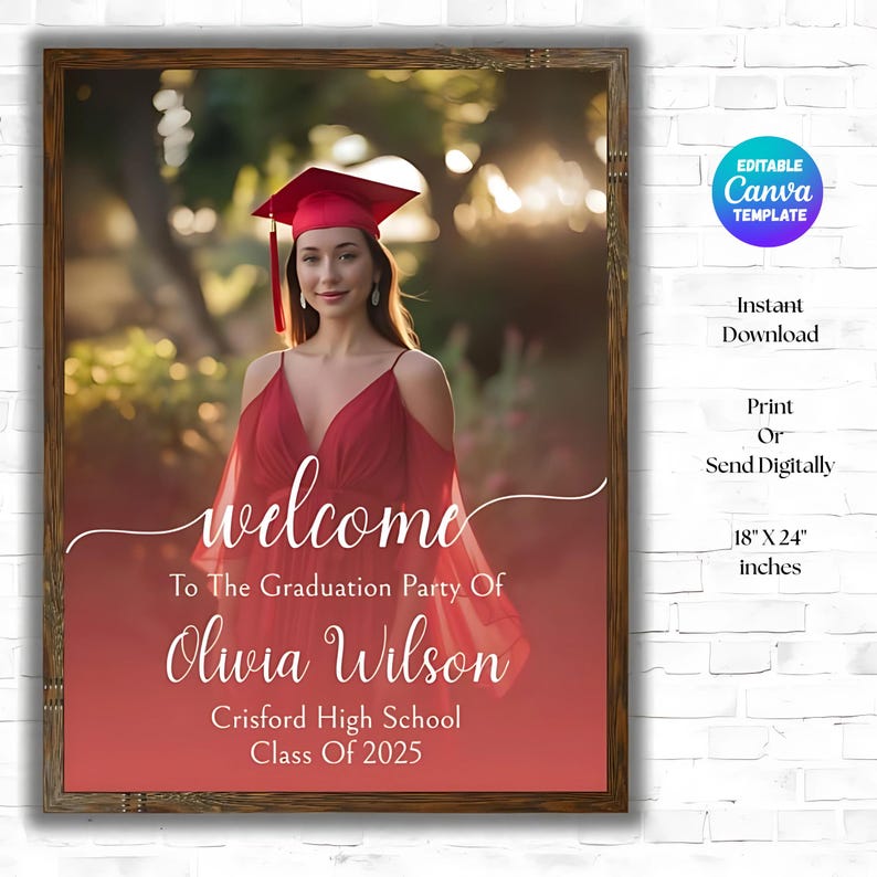 Modern Graduation Welcome Sign Template: Photo Poster, Editable Canva ...