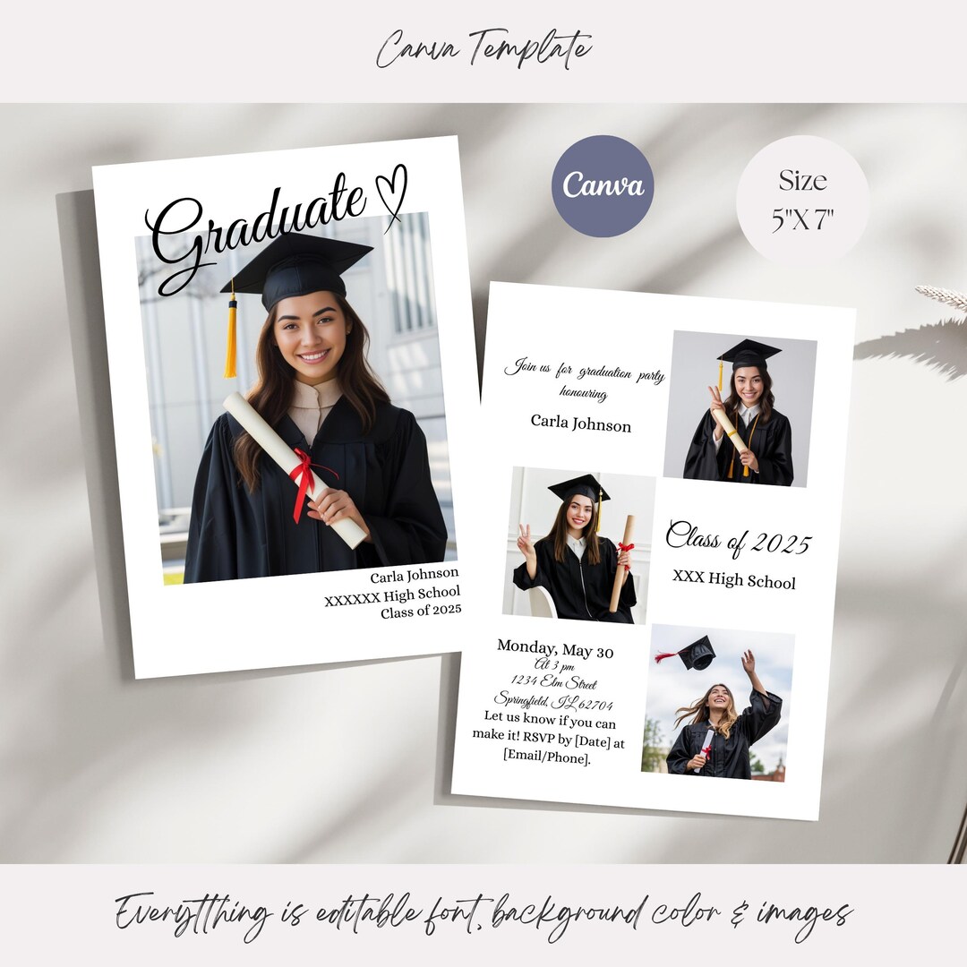 Graduation Invitation Canva Template | Editable Graduation Party Invite ...