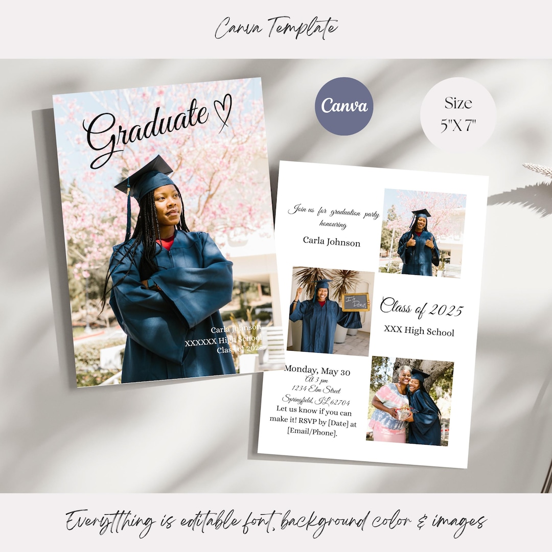 Graduation Invitation Canva Template | Editable Graduation Party Invite ...