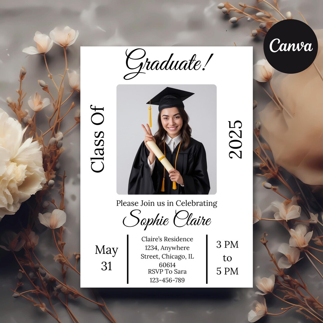 Editable Graduation Invitation Template: Canva Party Invite (digital ...