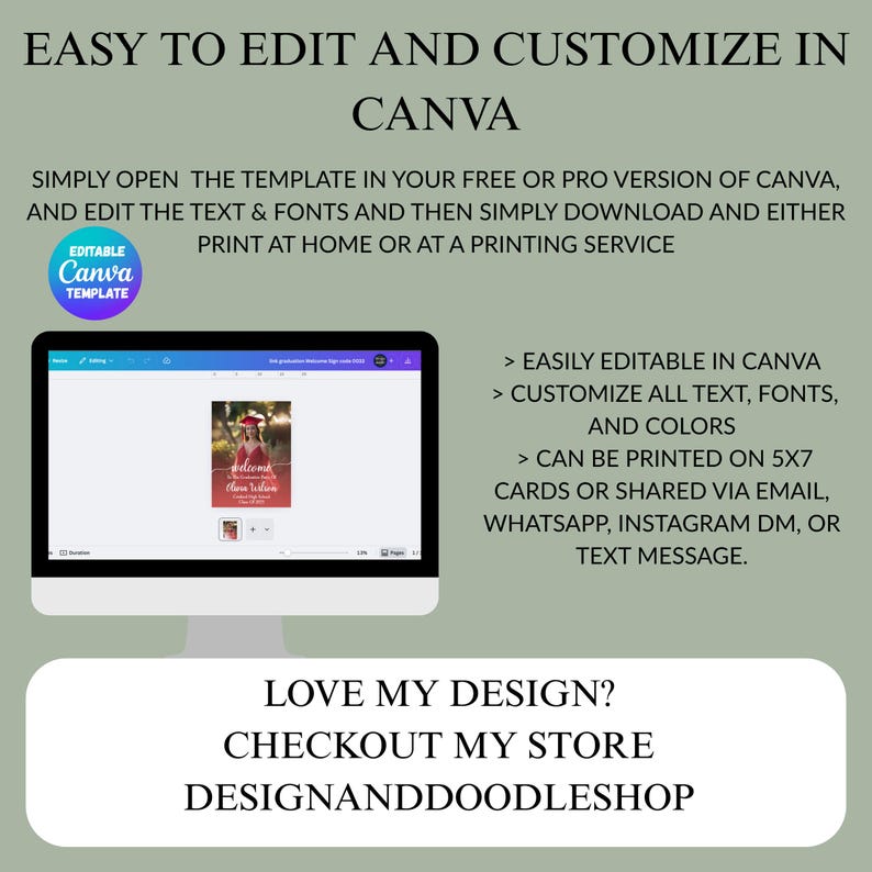 Modern Graduation Welcome Sign Template: Photo Poster, Editable Canva ...