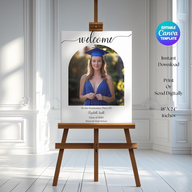 Modern Minimalist Graduation Welcome Sign: Photo Poster, Editable Canva ...