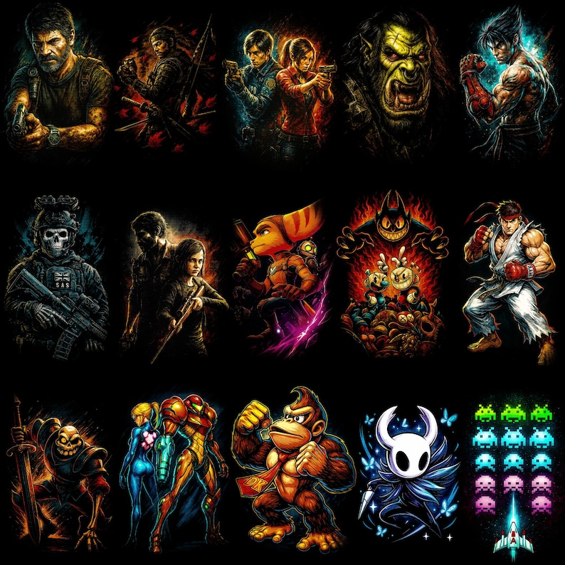 140+ Halftone Game Character Designs PNG Bundle | Streetwear DTF DTG T ...