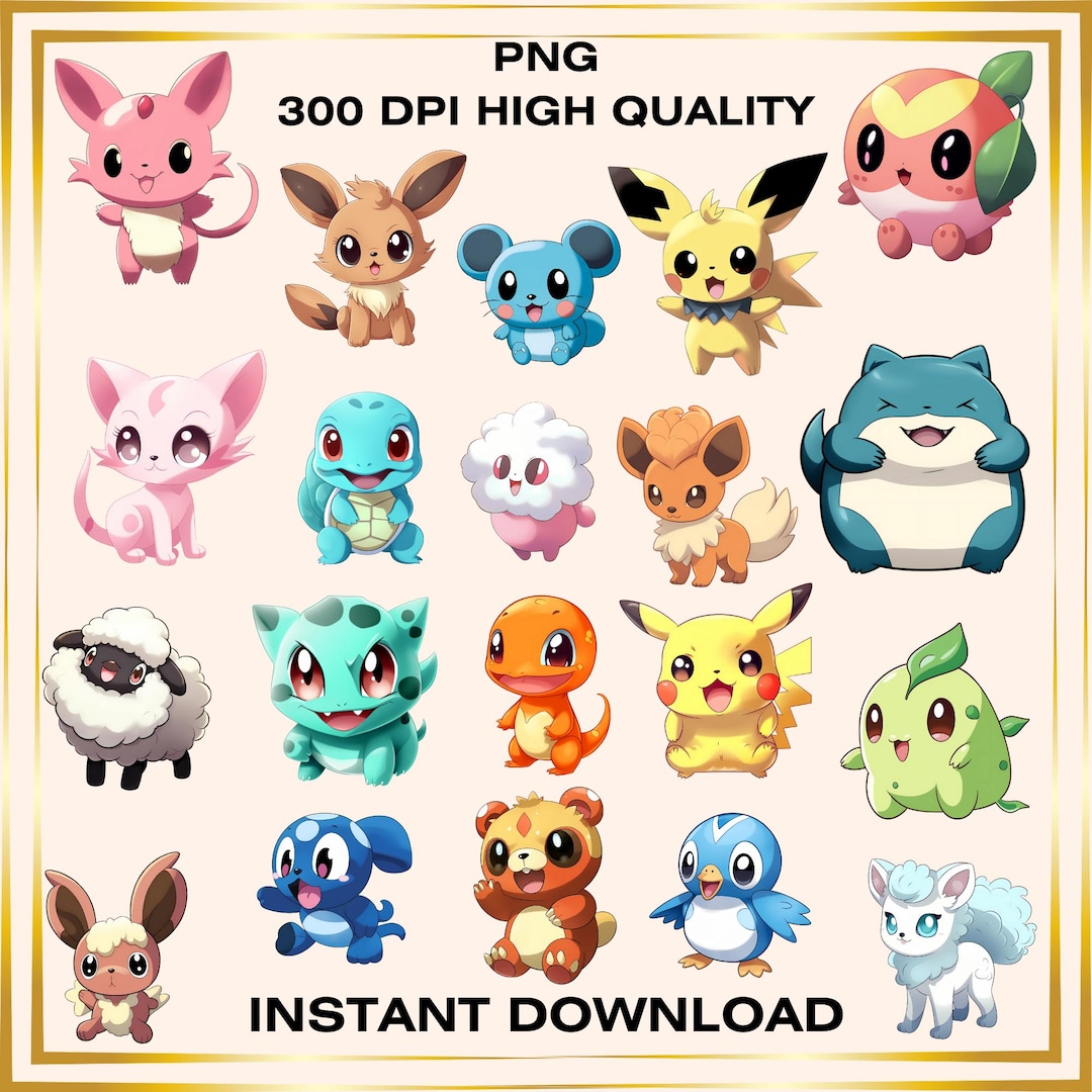 20 Kawaii Pokemon PNG Bundle – Cute Chibi Characters Clipart for Shirts ...