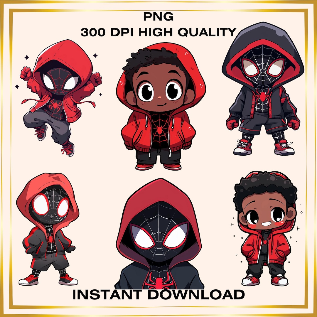 Chibi Miles Morales PNG Bundle - Superhero Clip Art, Spiderverse ...