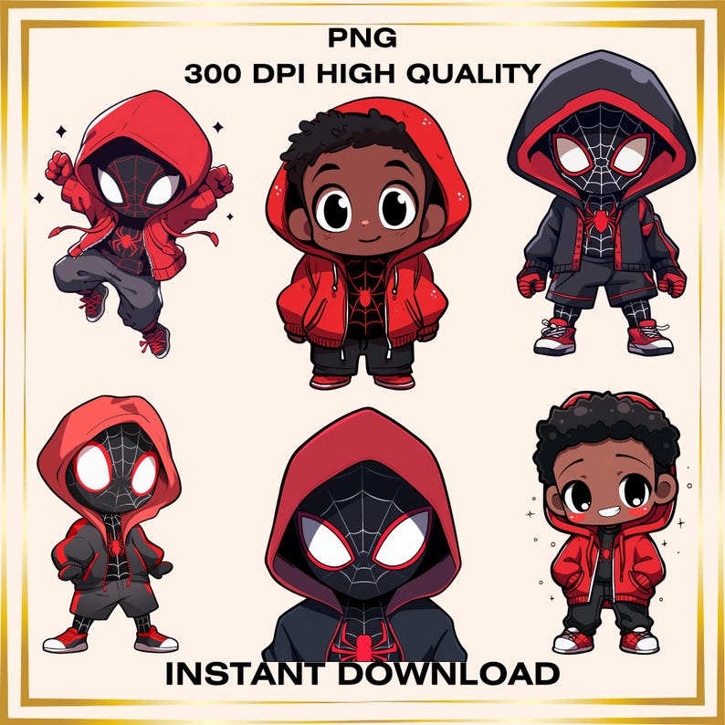 Chibi Miles Morales PNG Bundle - Superhero Clip Art, Spiderverse ...
