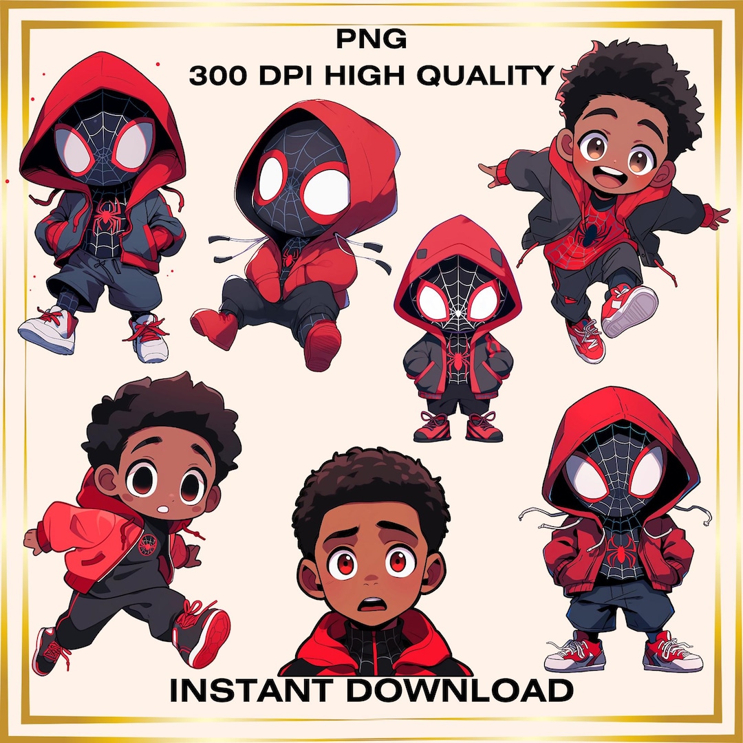 Miles Morales Chibi PNG Bundle, Cute Superhero Clipart, Digital ...