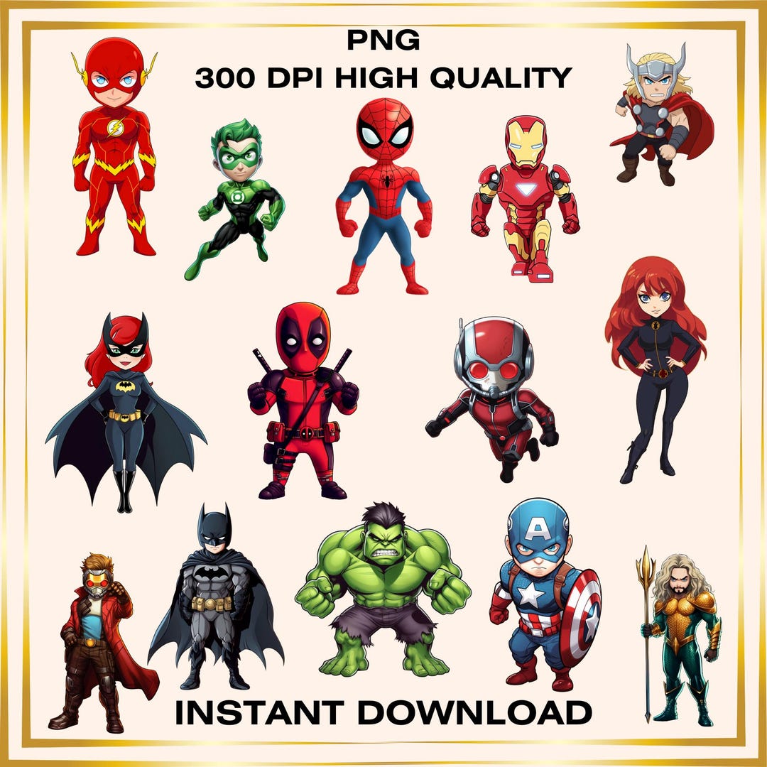 Superhero PNG Bundle, Superhero Pngs, Digital Download, Comic Hero PNG ...