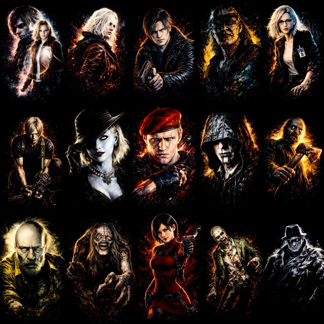 Pakiet Resident Evil 120+ Halftone PNG, postacie z gier Zombie Horror ...