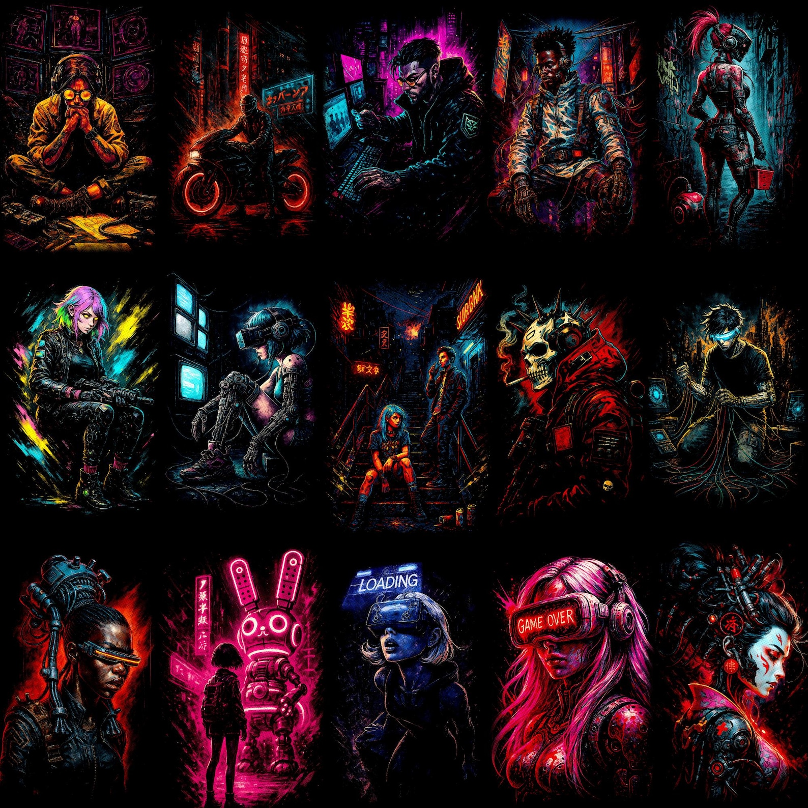 140+ Cyberpunk Halftone Bundle PNG | A2 A3 A4 Sizes | Futuristic ...