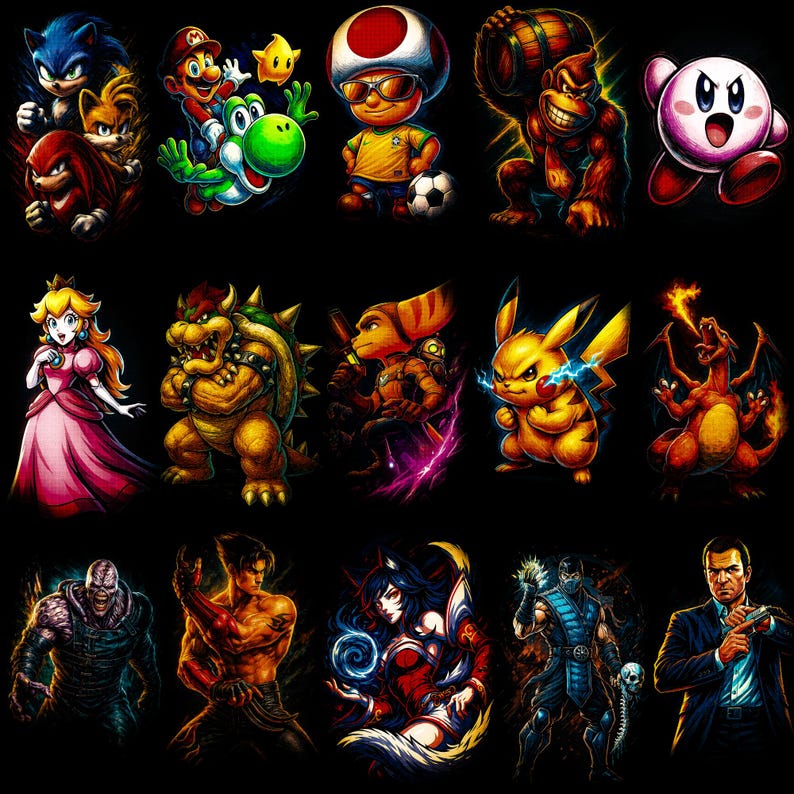 140+ Halftone Game Character Designs PNG Bundle | Streetwear DTF DTG T ...