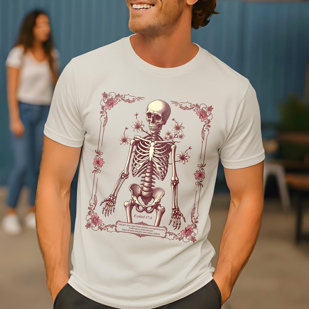 Masculine Christian Shirt Dry Bones Ezekiel 37 Floral Skeleton Tee ...