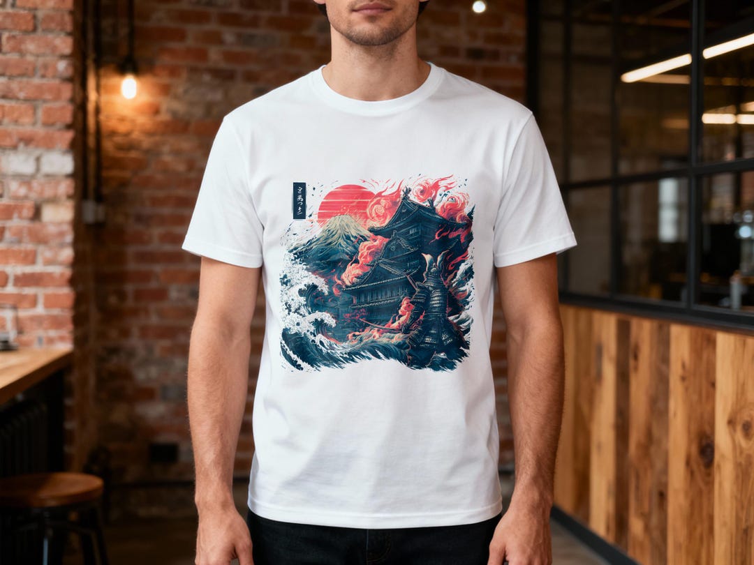 Japanese Samurai Wave Shirt, Mount Fuji and Castle T Shirt, Japanese ...