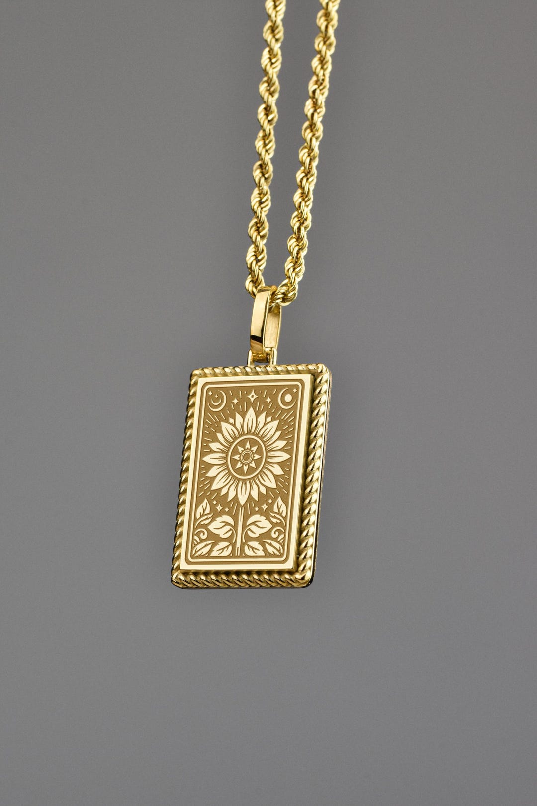 14K Gold Sunflower Necklace, Solar Plant Talisman, Summer Flower ...