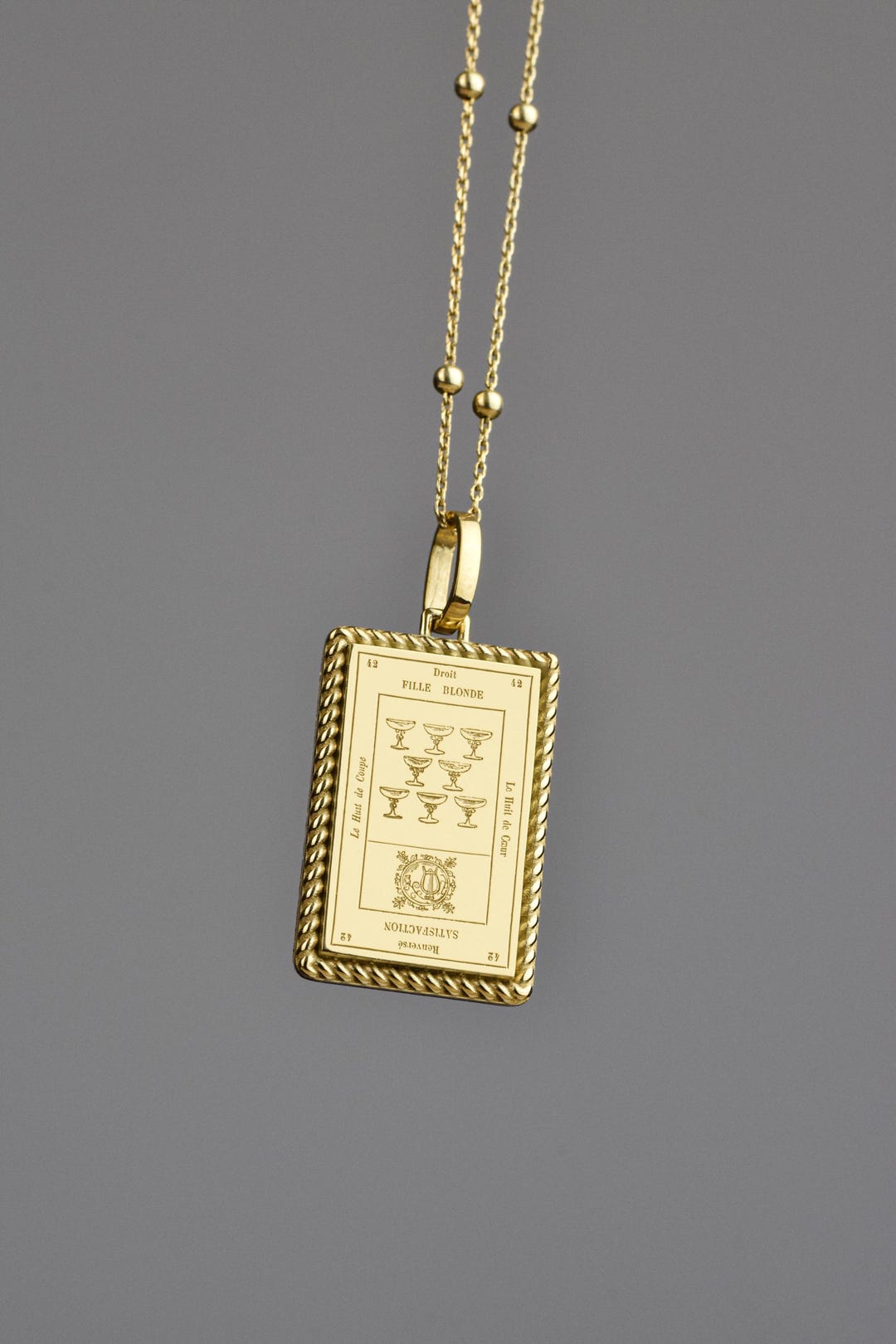 14K Gold Eight of Cups Tarot Card Necklace, Etteilla Tarot Pendant ...