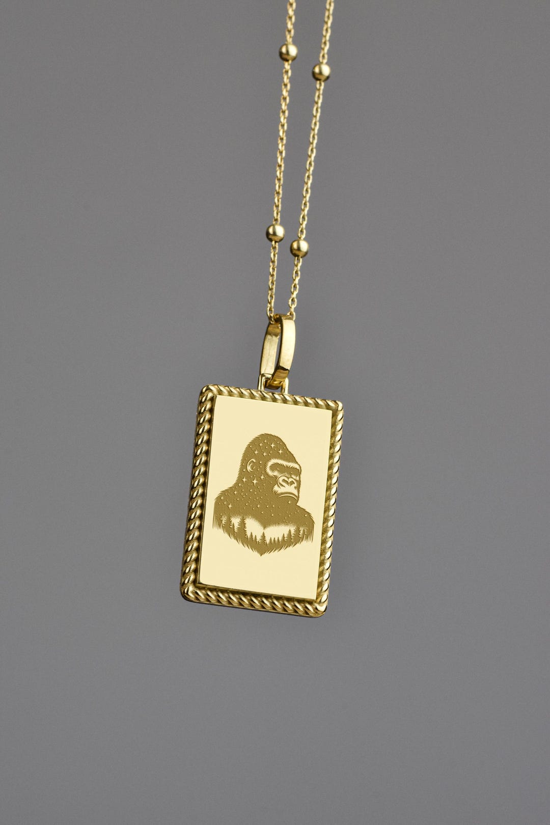14K Gold Gorilla Necklace, Ape Charm, African Primate Amulet, Custom ...