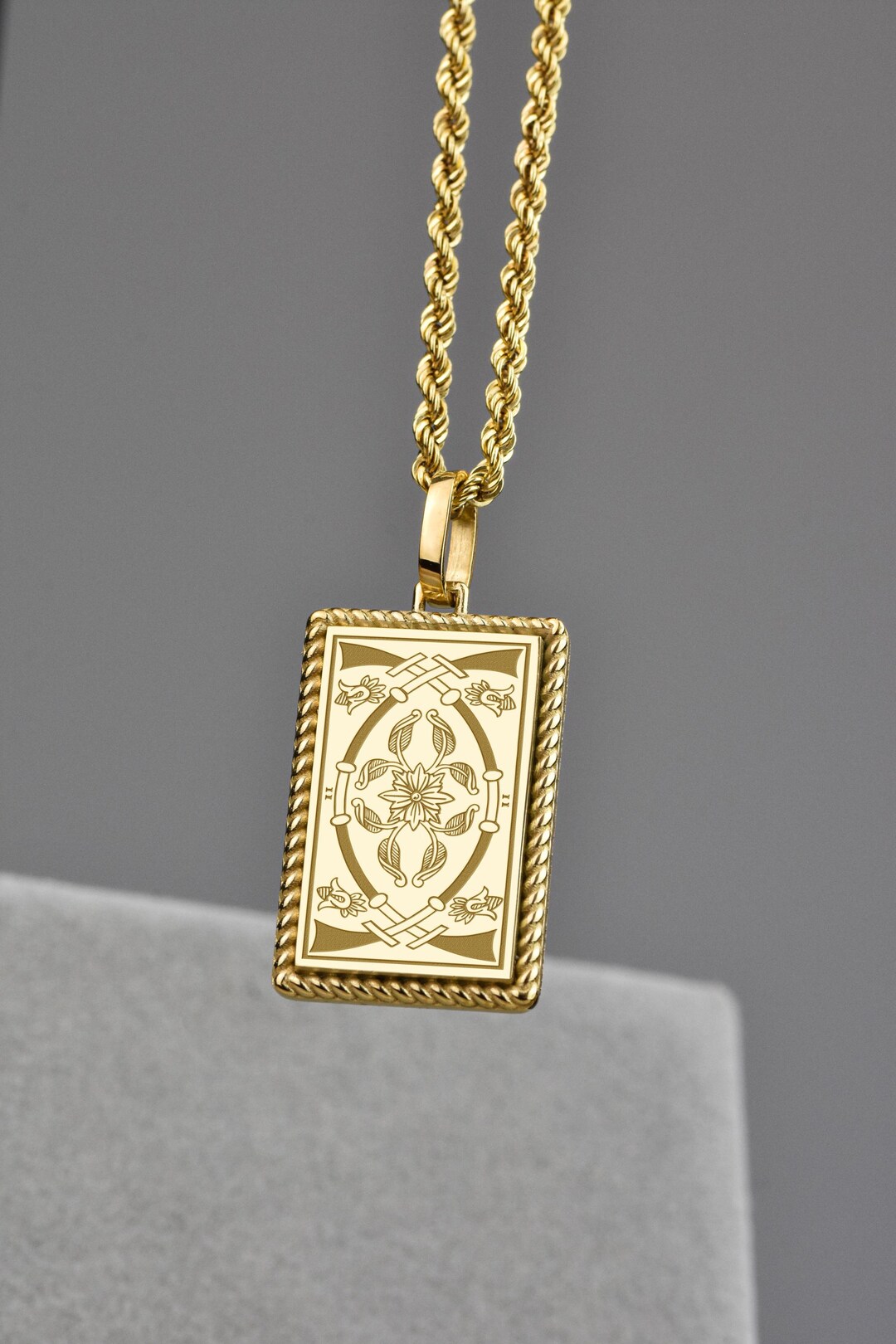 14K Gold Two of Swords Tarot Card Necklace, Trionfi Amulet, Minor ...
