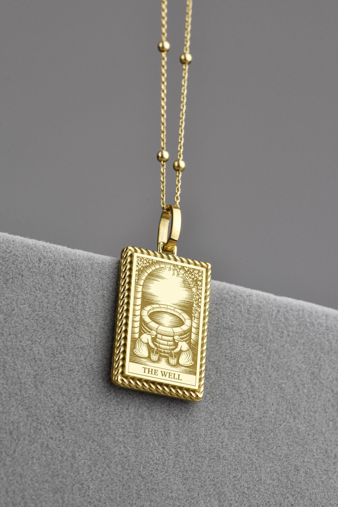 14K Gold Well Necklace, Personalized Spring Charm, Engraved Life Source ...