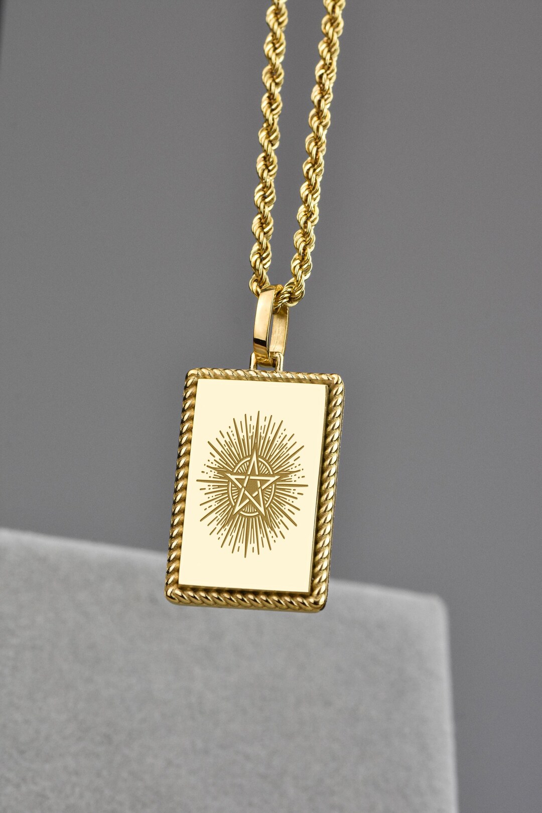 14K Gold Pentagram Necklace, Pentalpha Charm, Magic Symbol Pendant ...