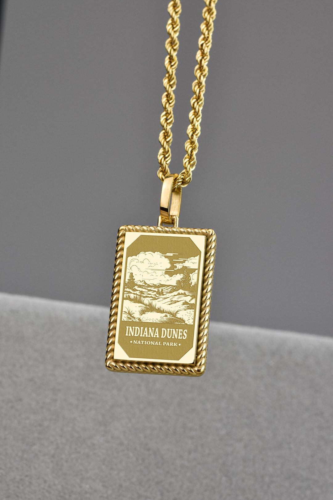 14K Gold Indiana Dunes National Park Necklace, Personalized Calumet ...