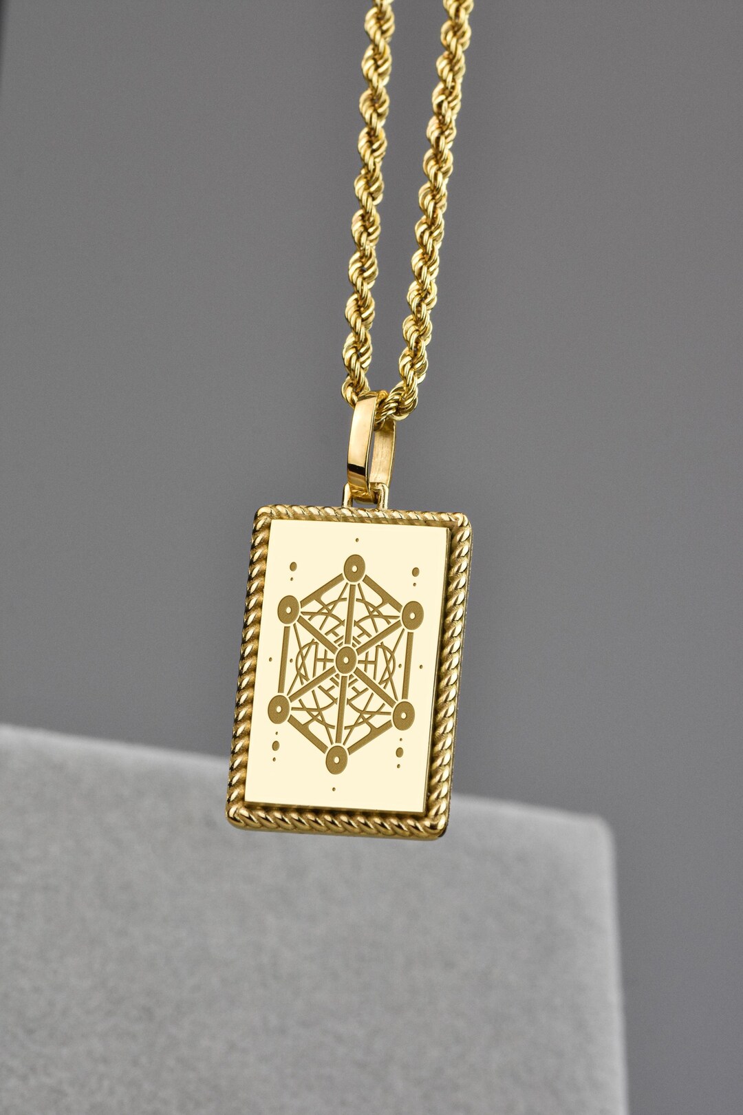 14K Gold Metatron Cube Necklace, Angel Charm, Gods Scribe Pendant ...
