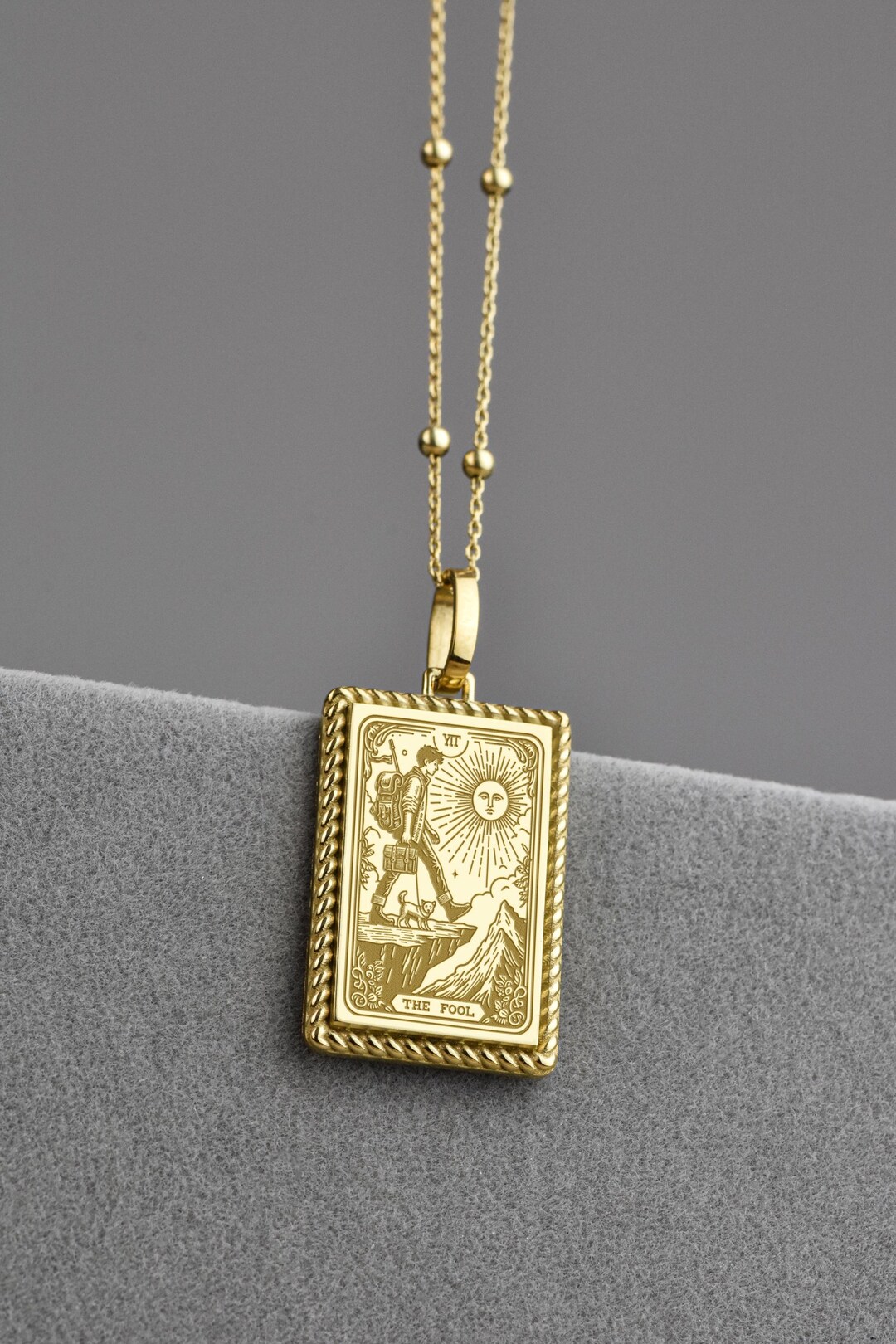 14K Gold the Fool Tarot Card Necklace, Arcana Charm, Magic Deck Amulet ...