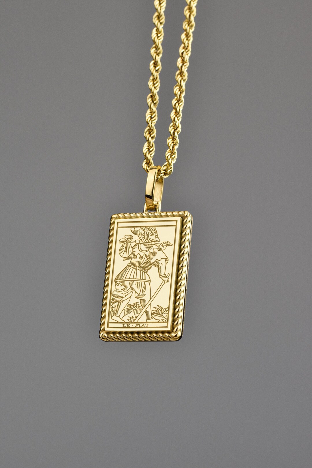 14K Gold the Fool Tarot Card Necklace, Magic Card Pendant, Trionfi ...