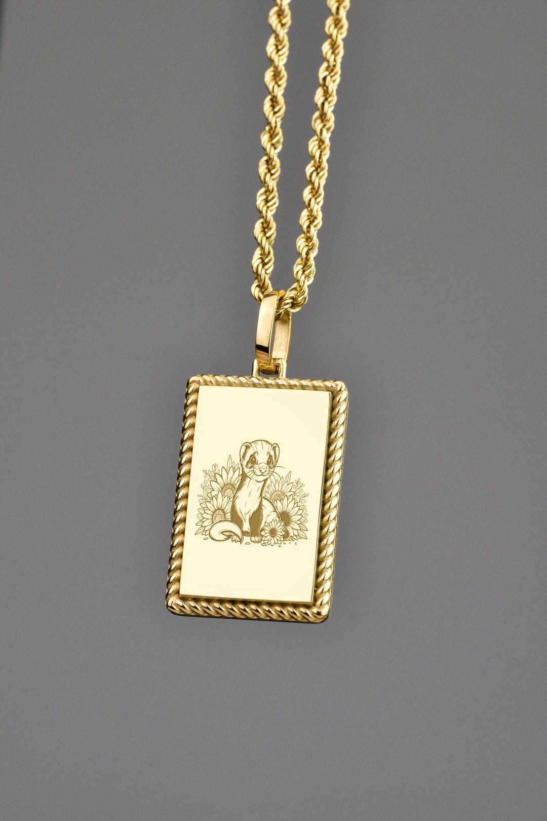 14K Gold Ferret Necklace, Carpet Shark Pendant, Forest Animal Talisman ...