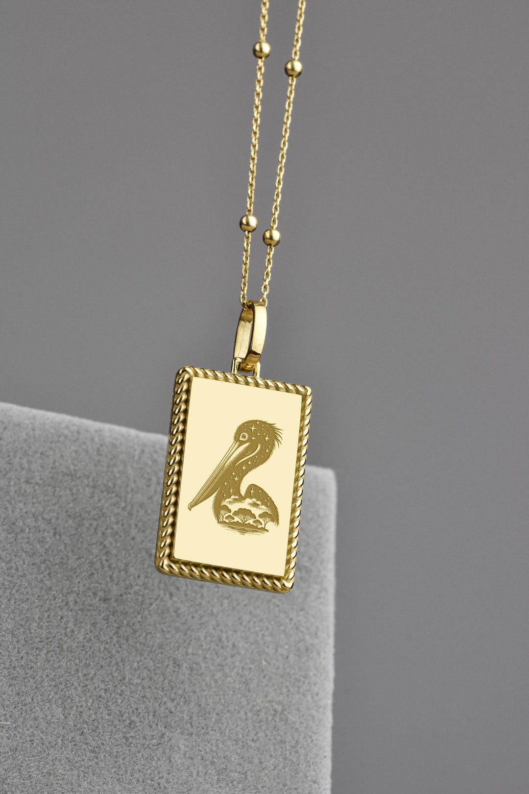 14K Gold Pelican Necklace, Water Bird Pendant, Throat Pouch Bird ...