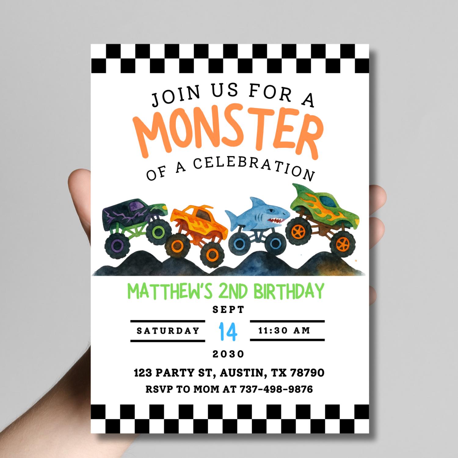 Monster Jam Birthday Invitation | Editable Canva Template | Boys ...