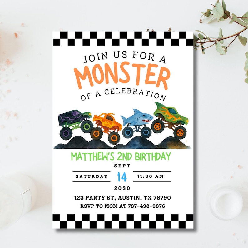 Monster Jam Birthday Invitation | Editable Canva Template | Boys ...