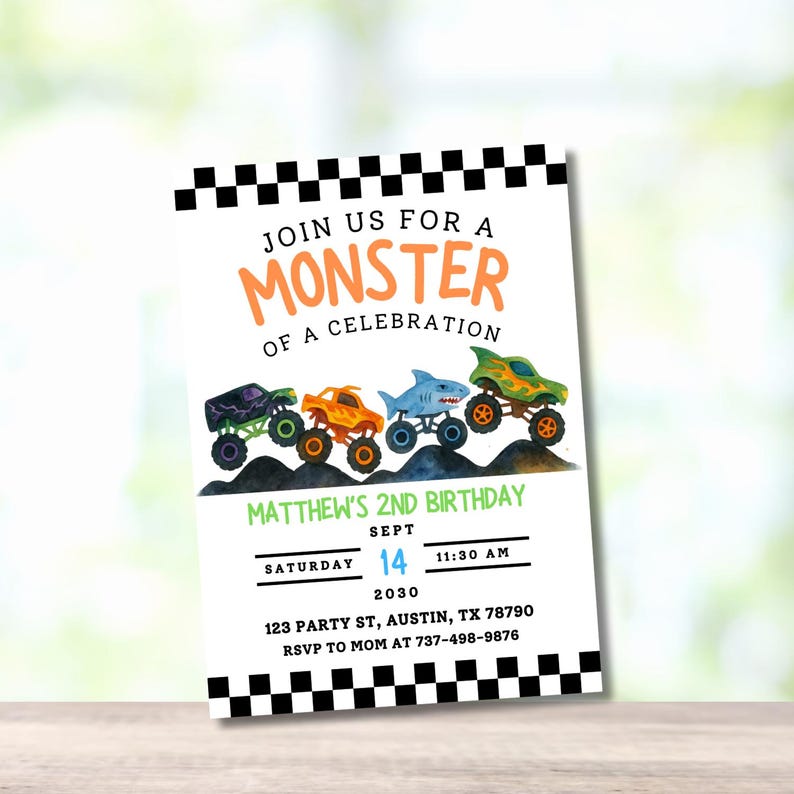 Monster Jam Birthday Invitation | Editable Canva Template | Boys ...