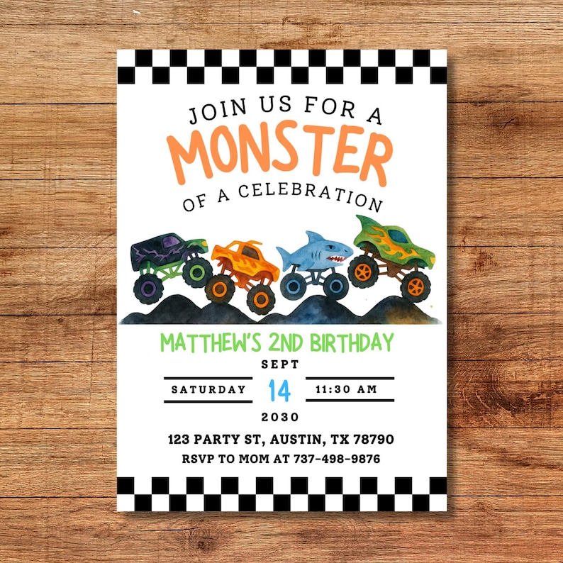 Monster Jam Birthday Invitation | Editable Canva Template | Boys ...