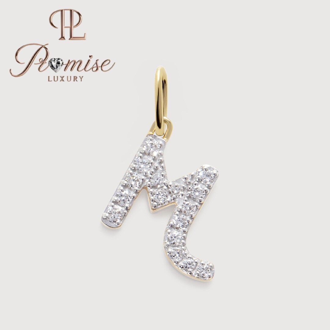 Diamond Initial "m" Pendant Necklace in 14K Gold – Elegant Personalized ...
