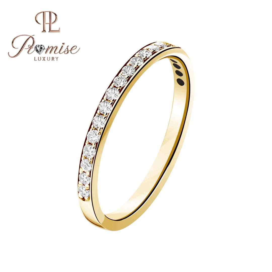 2.0 C.T Ultra-thin 18K Gold Diamond Pavé Band – Minimalist Stackable ...