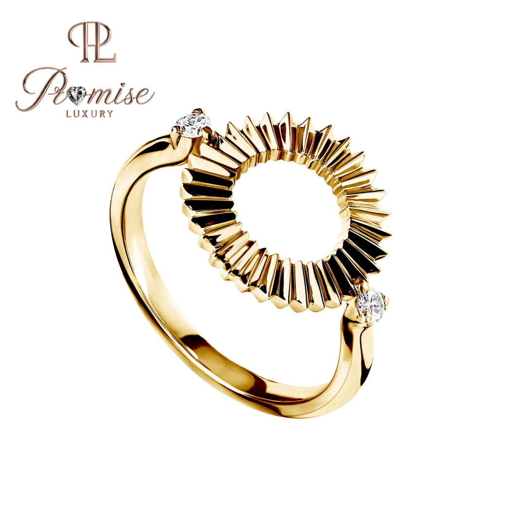 2.0 C.T Modern 18K Gold Sunray Bypass Diamond Ring – Open Circle ...
