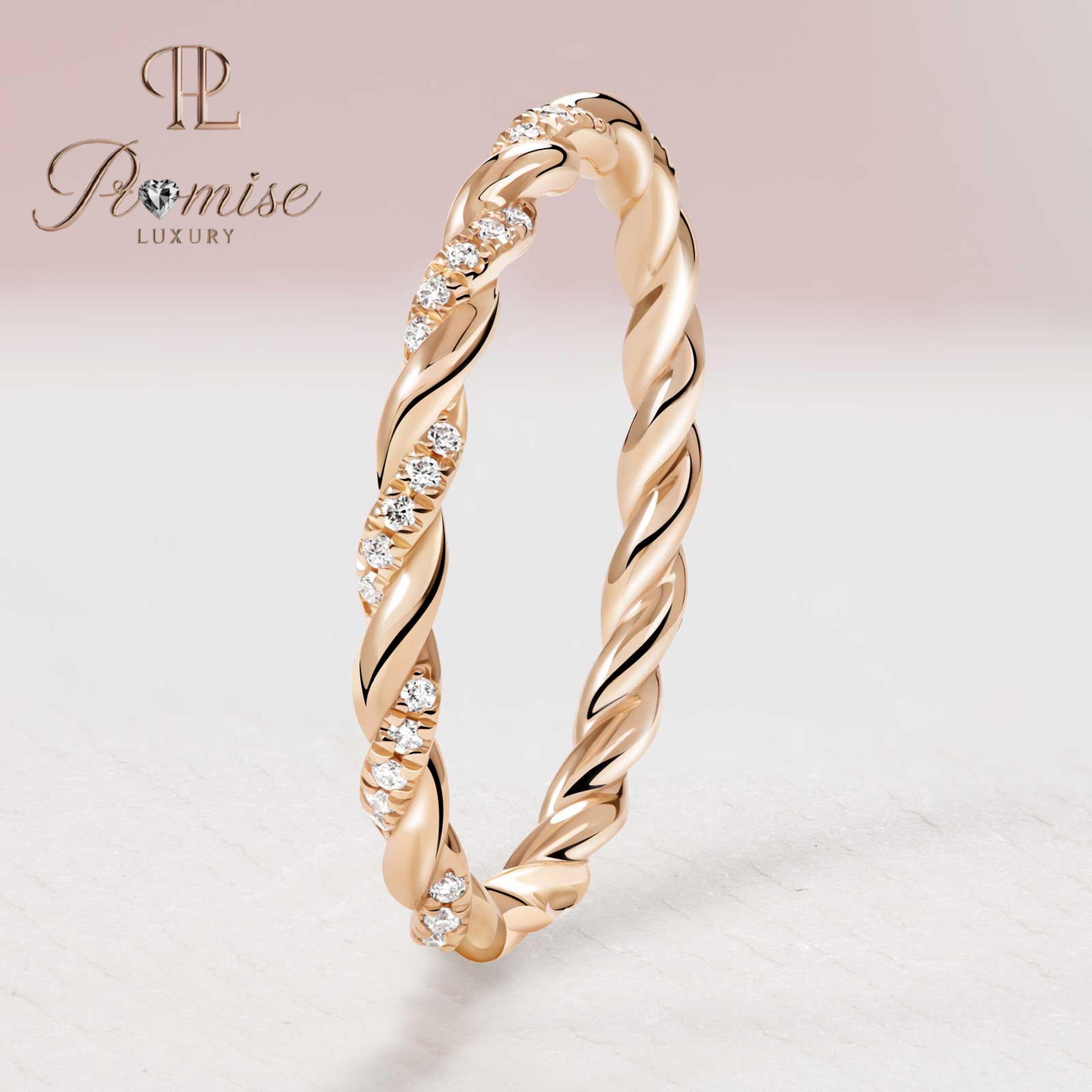 1.0 C.T Twisted Rope Diamond Eternity Band in 18K Rose Gold – Dainty ...