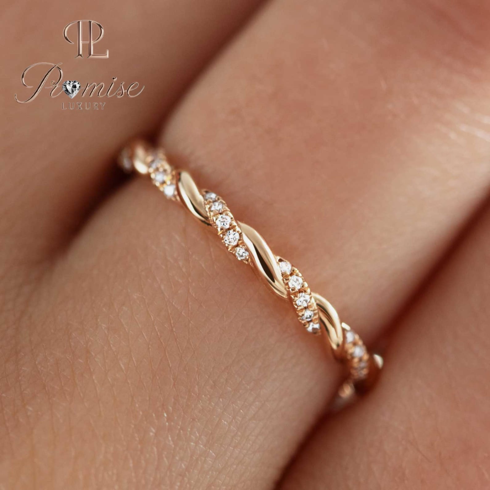 1.0 C.T Twisted Rope Diamond Eternity Band in 18K Rose Gold – Dainty ...
