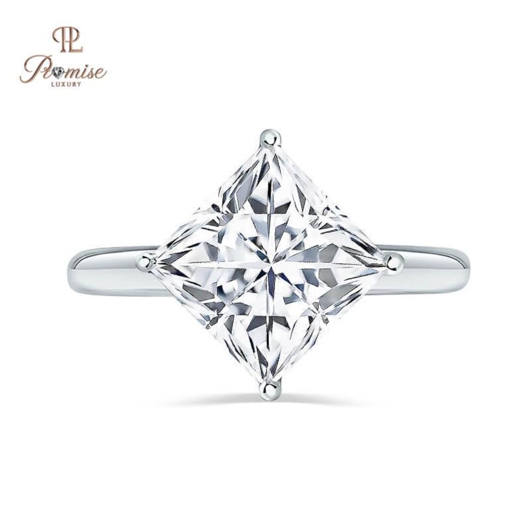 Fancy Kite Set Princess Cut Diamond Engagement Ring, Solid 18k White ...