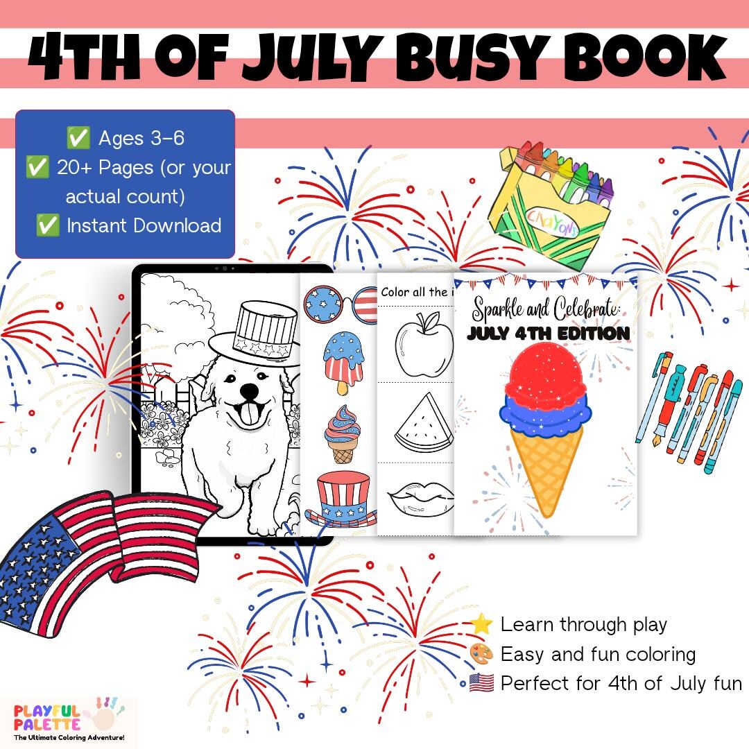 4th of July Busy Book for Kids | Printable Activity Book for Toddlers ...