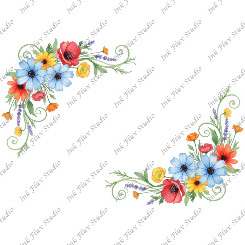 Wildflower Corner Frames Clipart Bundle | 12 Botanical Watercolor Pngs ...
