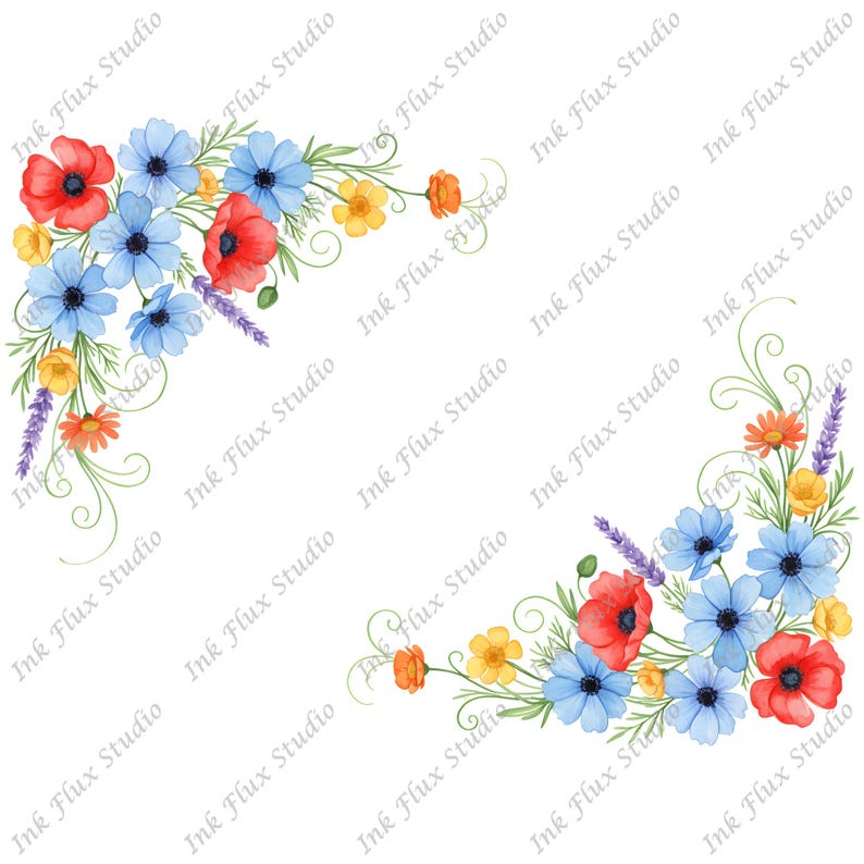 Wildflower Corner Frames Clipart Bundle | 12 Botanical Watercolor Pngs ...