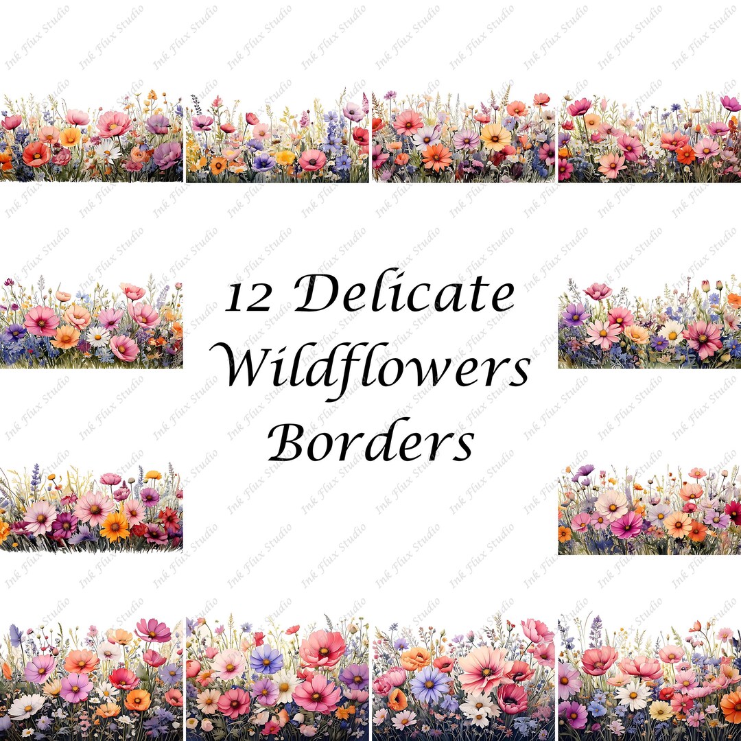 12 Transparent Watercolor Straight Floral Borders PNG | Wildflower ...