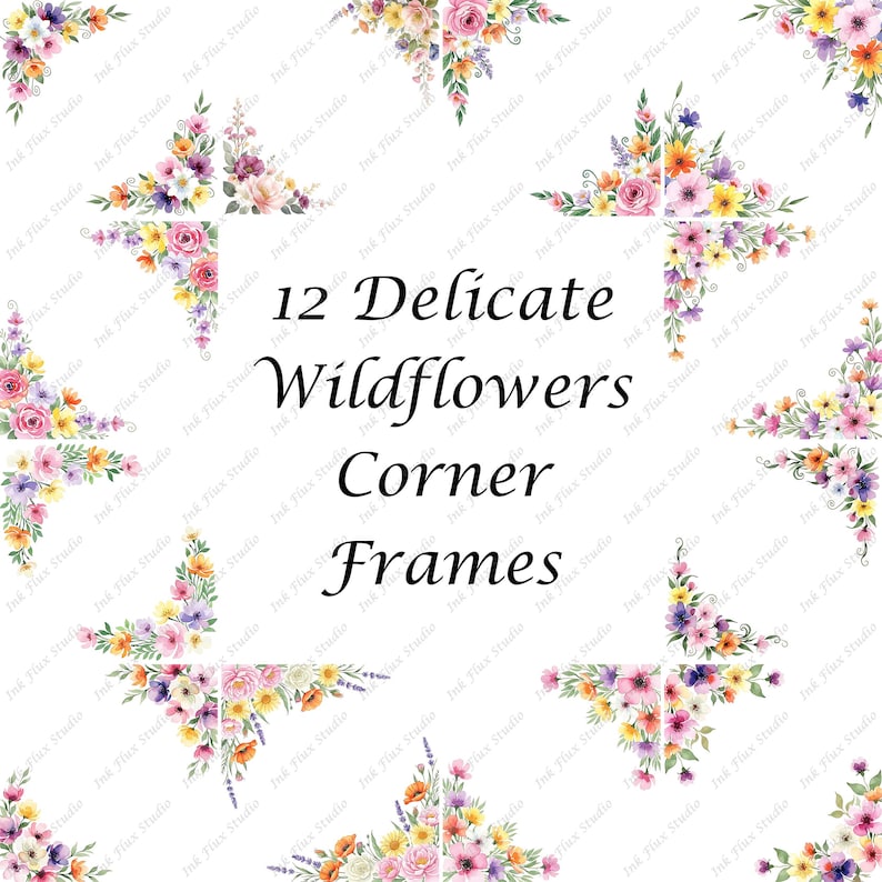 Wildflower Corner Frames: Floral PNG Clipart for Invitations (digital ...