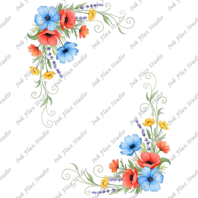 Wildflower Corner Frames Clipart Bundle | 12 Botanical Watercolor Pngs ...